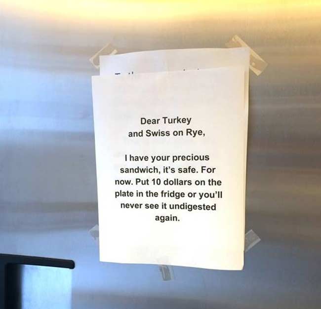 Stop, Thief! Office Sandwich Stealer Asks For Ransom in Hilarious Note ... Stop, Thief! Office Sandwich Stealer Asks For Ransom in Hilarious Note ...