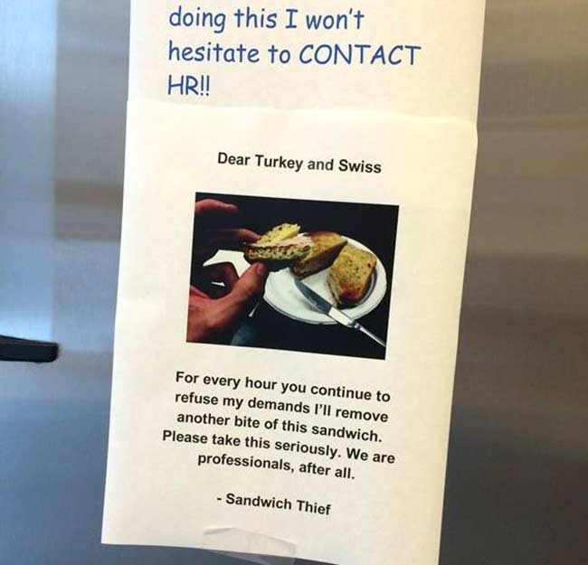 Stop, Thief! Office Sandwich Stealer Asks For Ransom in Hilarious Note ... Stop, Thief! Office Sandwich Stealer Asks For Ransom in Hilarious Note ...